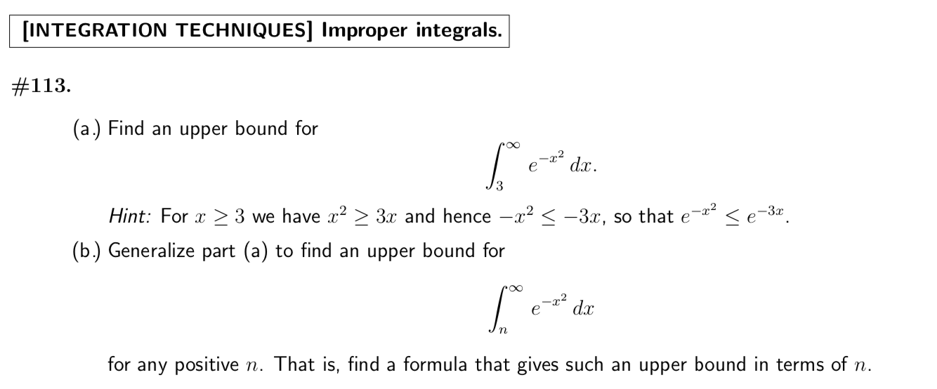 Solved [INTEGRATION TECHNIQUES] Improper integrals. #113. nd | Chegg.com