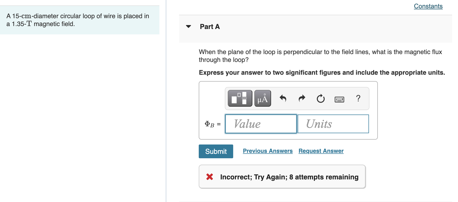 Solved Constants A 15-cm-diameter circular loop of wire is | Chegg.com