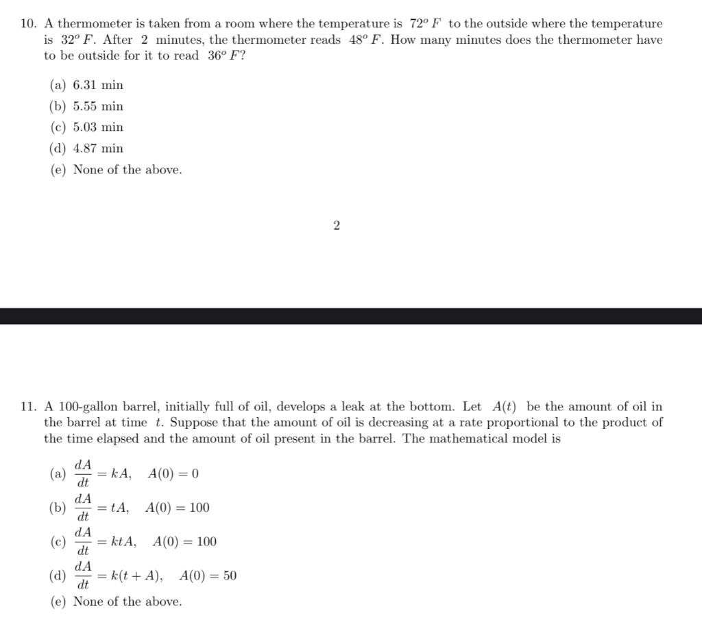 Solved 10. A thermometer is taken from a room where the | Chegg.com