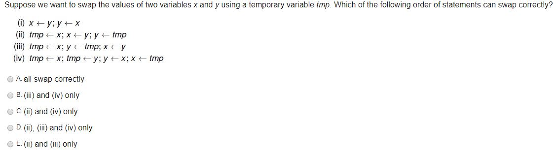 Solved Suppose we want to swap the values of two variables x | Chegg.com