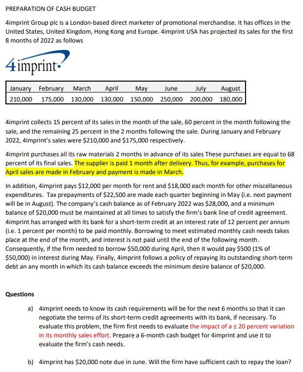 Solved PREPARATION OF CASH BUDGET ** Use Excel to answer | Chegg.com