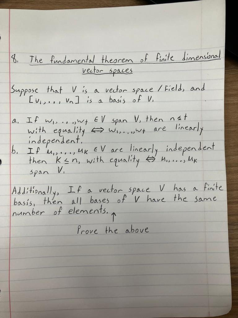 Solved 8. The fundamental theorem of finite dimensional | Chegg.com