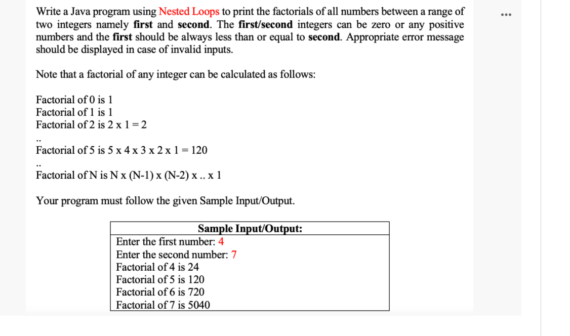 Solved Write A Java Program Using Nested Loops To Print The 0545