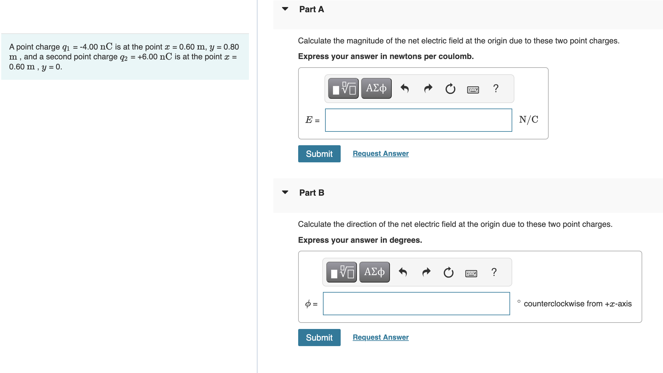 Solved A point charge q1=−4.00nC is at the point x=0.60 | Chegg.com