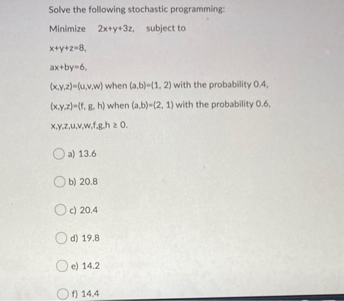 Solved Solve the following stochastic programming: Minimize | Chegg.com