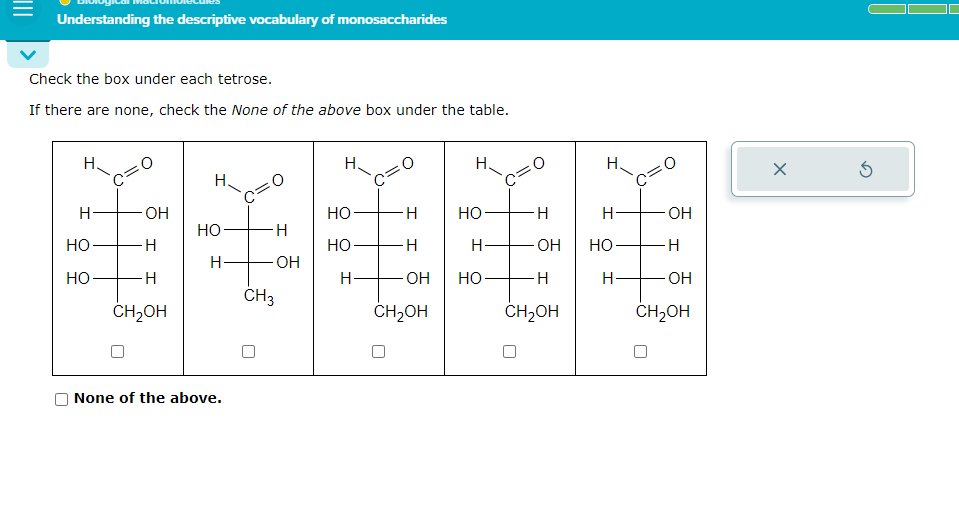 Solved Check the box under each tetrose. If there are none, | Chegg.com