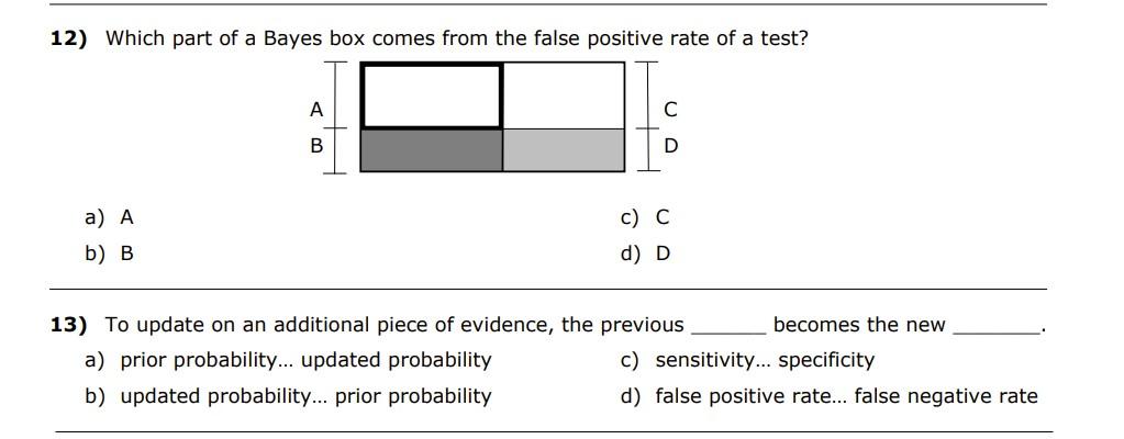 Solved 12) Which part of a Bayes box comes from the false | Chegg.com