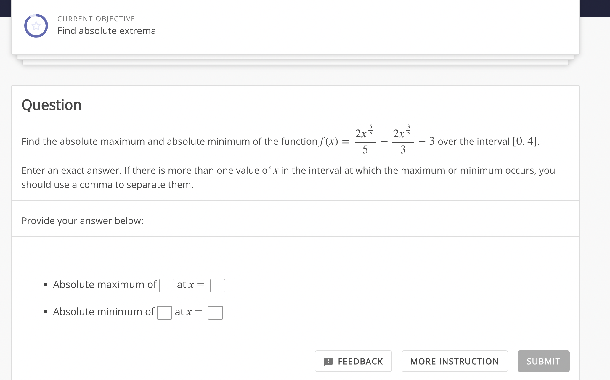 Solved CURRENT OBJECTIVE Find absolute extrema Question Find | Chegg.com