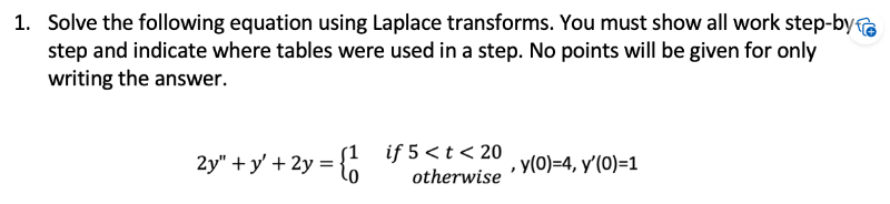 Solved 1. Solve the following equation using Laplace | Chegg.com