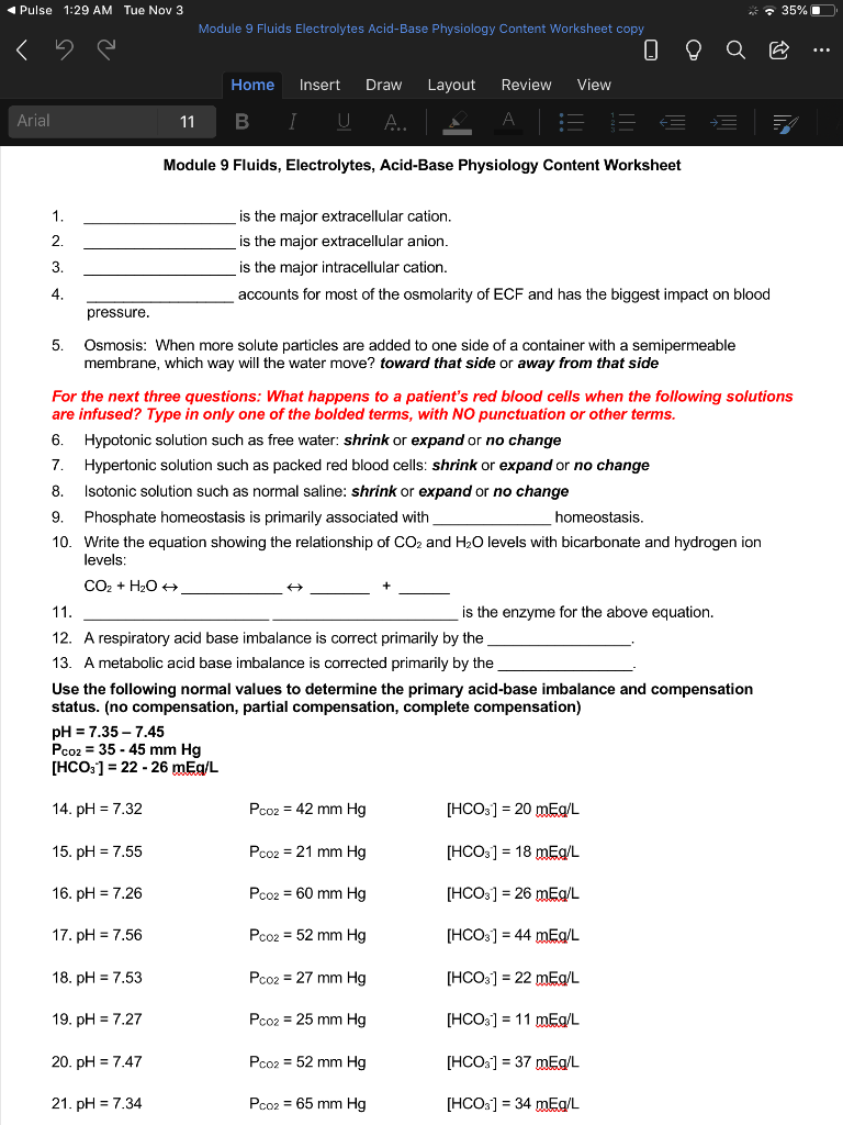 Solved Pulse 1:29 AM Tue Nov 3 35% Module 9 Fluids | Chegg.com