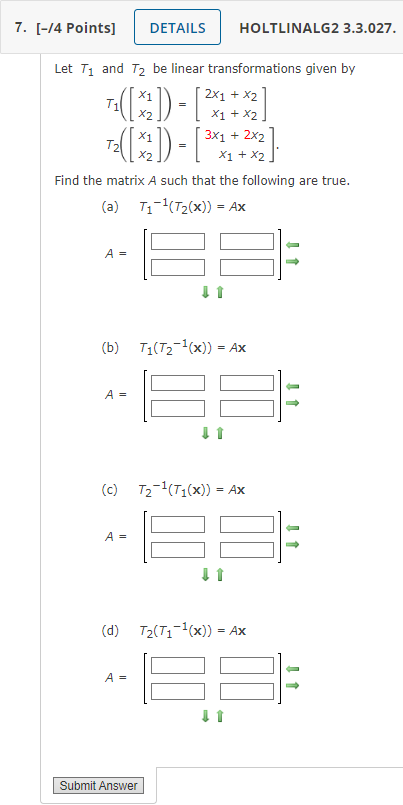 Solved Let T1 and T2 be linear transformations given by | Chegg.com