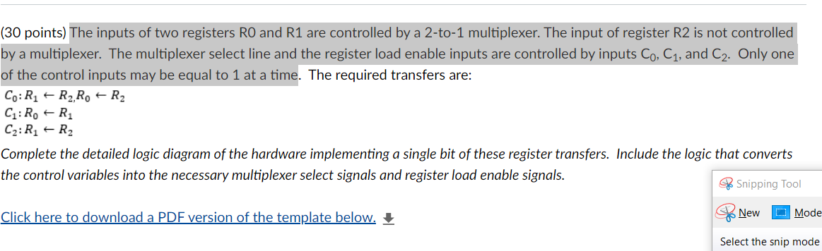 Solved (30 points) The inputs of two registers RO and R1 are | Chegg.com