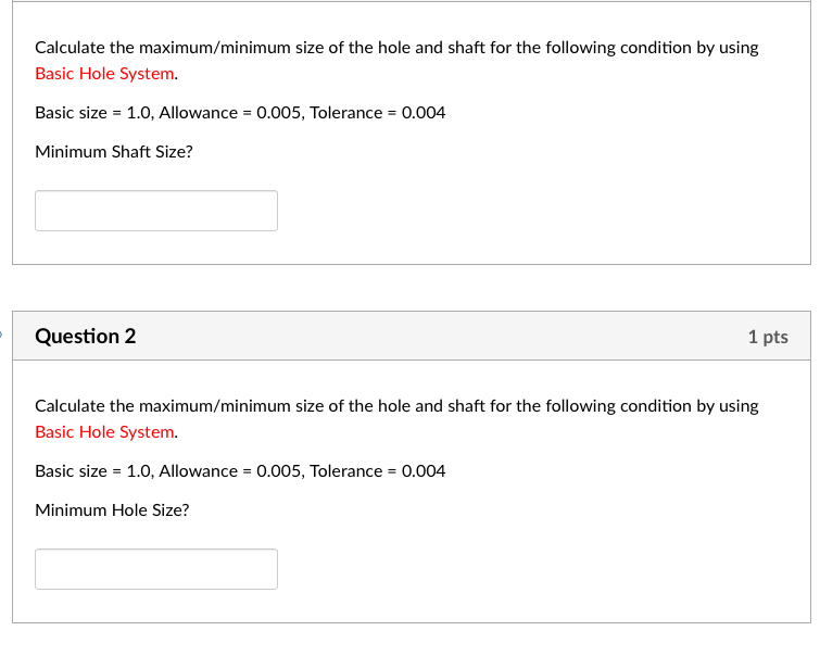 Solved Calculate the maximum/minimum size of the hole and | Chegg.com