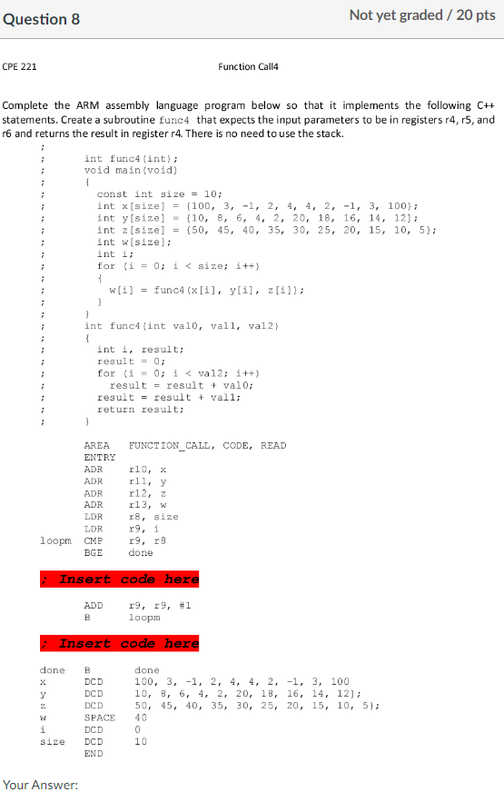 221 Function Call4 Plete The Arm Assembly Language