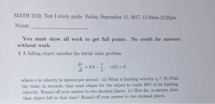 Solved A falling object satisfies the initial value problem | Chegg.com