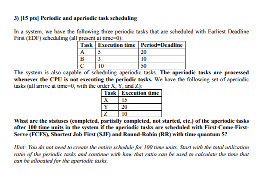 Solved 3 15 Pts Periodic And Aperiodic Task Scheduling In 