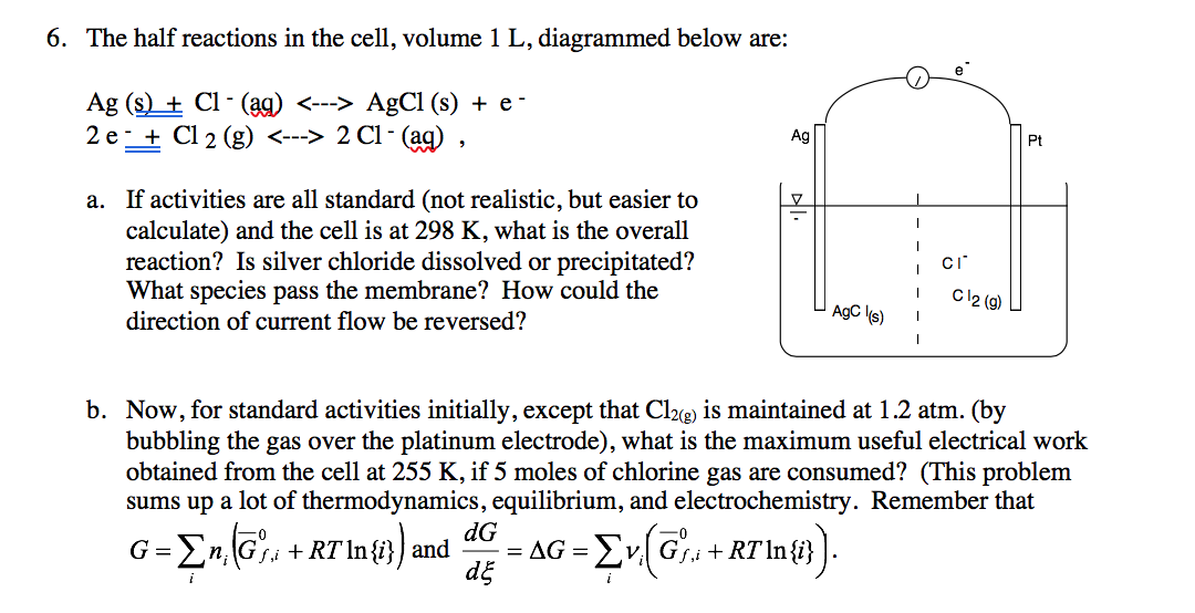 Solved 6. The half reactions in the cell, volume 1 L, | Chegg.com