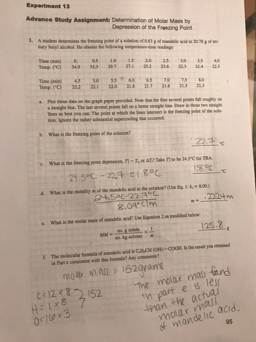 Solved Experiment 13 Advance Study Assignment: Determination | Chegg.com