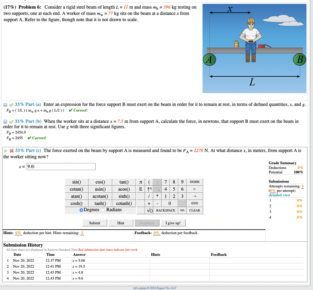 Solved (17\%) Problem 6: Consider a rigid steel beam of | Chegg.com