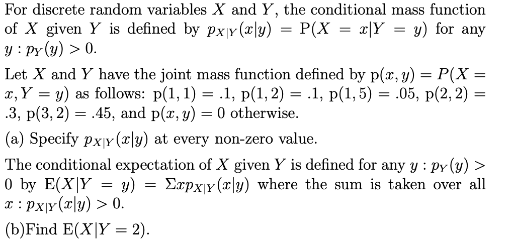Solved = = = X, Y = = = = 2 For discrete random variables X | Chegg.com