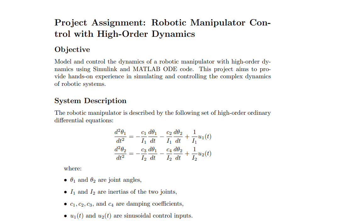 Solved Project Assignment: Robotic Manipulator Control with | Chegg.com