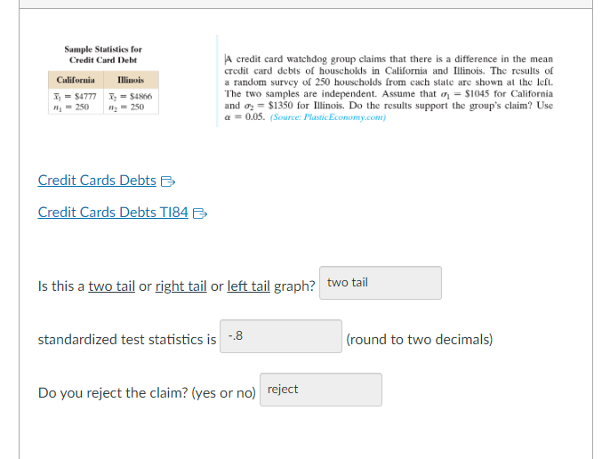 Solved Sample Statistics for Credit Card Deht A credit card | Chegg.com