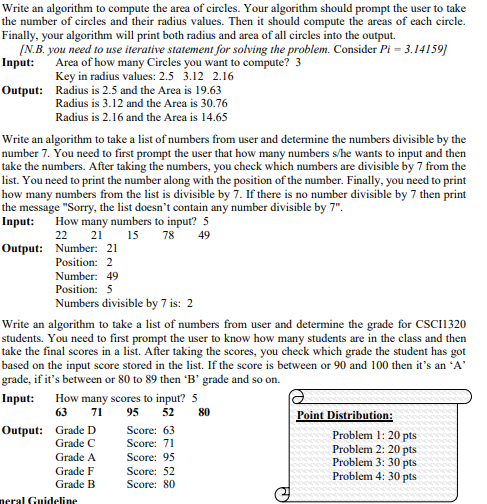 Solved Write an algorithm to compute the area of circles. | Chegg.com