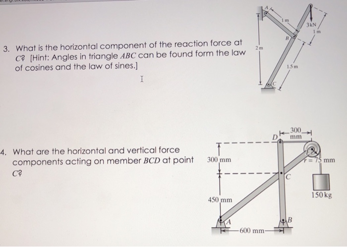 Solved 3kN 3. What is the horizontal component of the | Chegg.com