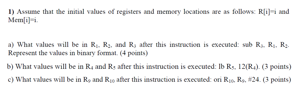 1) Assume that the initial values of registers and | Chegg.com