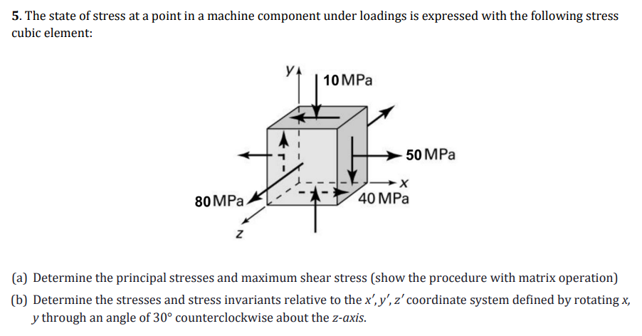 Solved 5. The state of stress at a point in a machine | Chegg.com