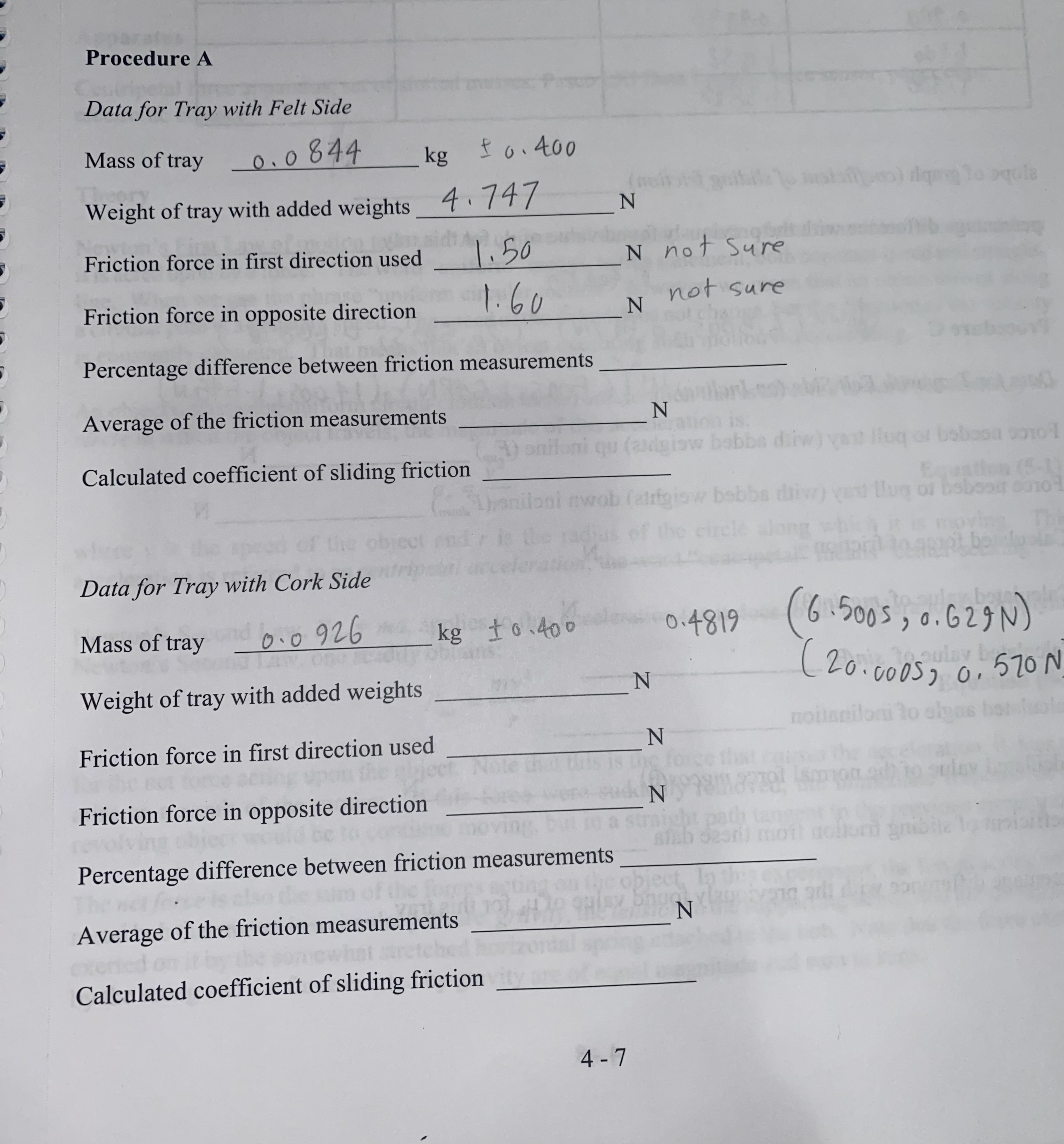 Solved Procedure A Procedure BData for Tray with Cork Side | Chegg.com