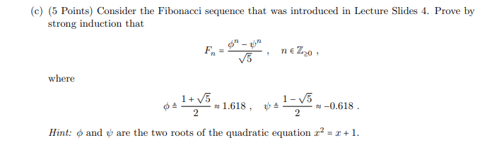 Solved (c) (5 Points) Consider the Fibonacci sequence that | Chegg.com
