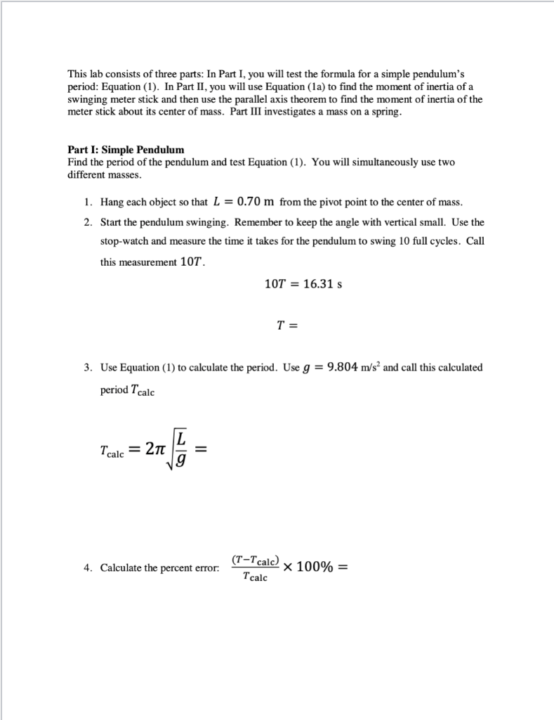 Solved Lab 10: Simple Harmonic Motion Introduction Simple | Chegg.com