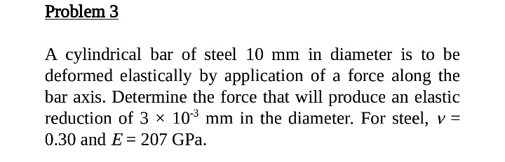 Solved Problem 3 A cylindrical bar of steel 10 mm in | Chegg.com