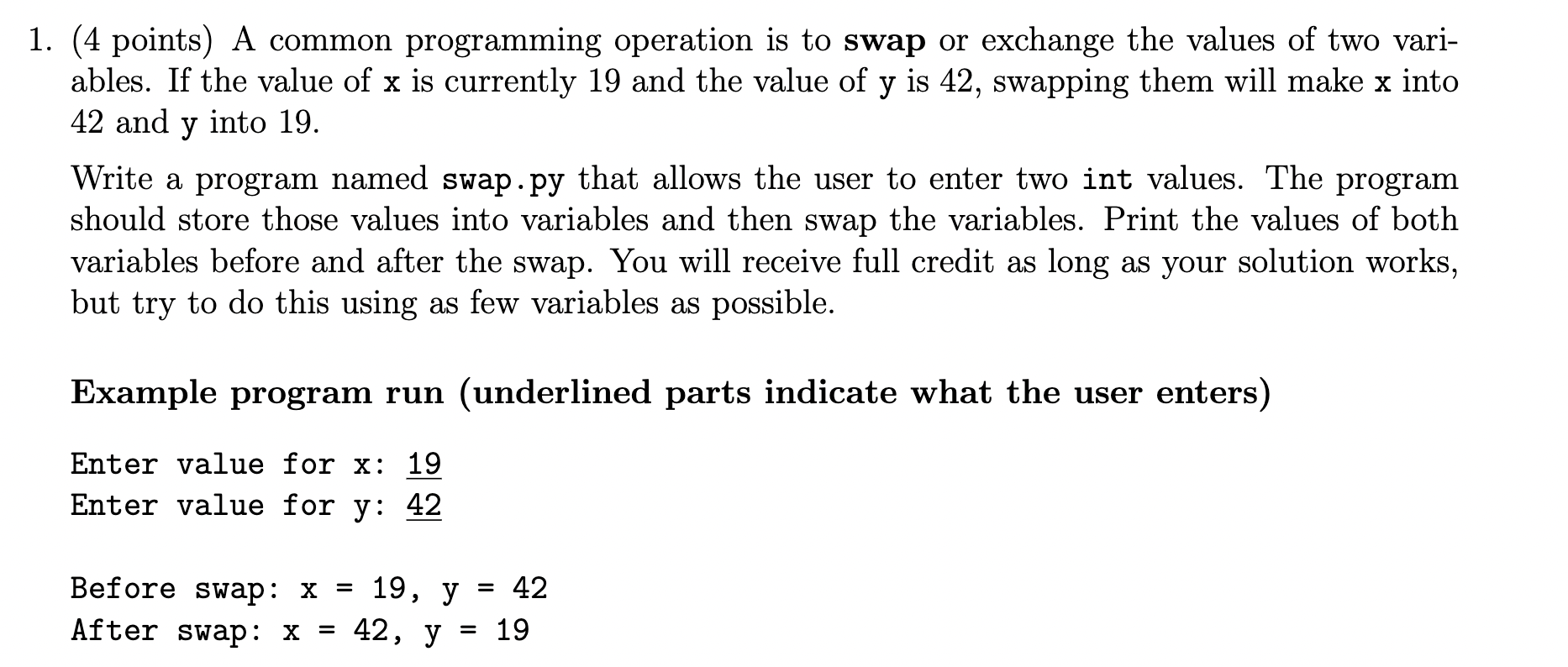 Solved > 1. (4 points) A common programming operation is to | Chegg.com