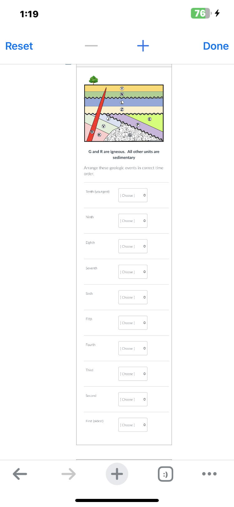 Solved 1:19 (76) 4 Reset - + Done | Chegg.com