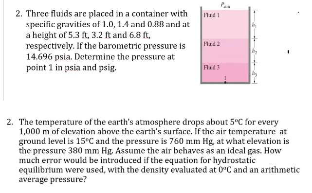 Solved Fluid 1 2. Three fluids are placed in a container | Chegg.com