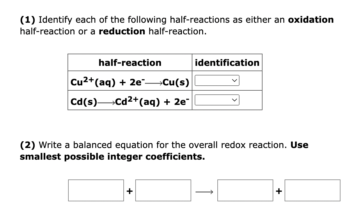 Solved (1) Identify each of the following half-reactions as | Chegg.com