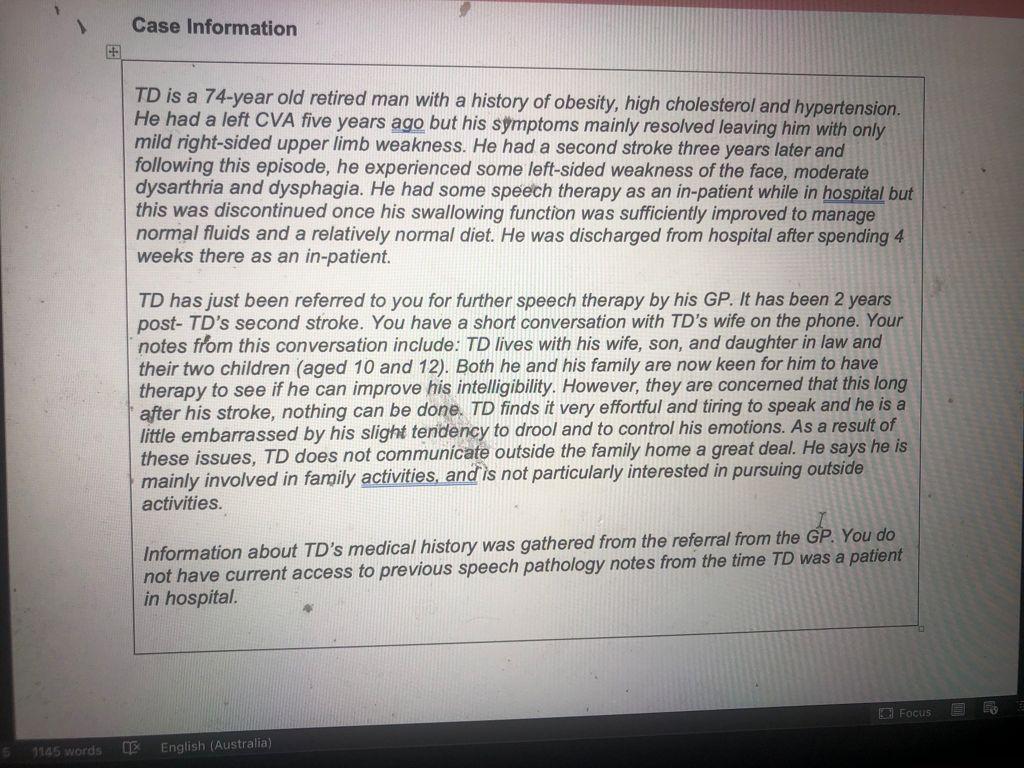 Solved Analyse and interpret the case information to | Chegg.com
