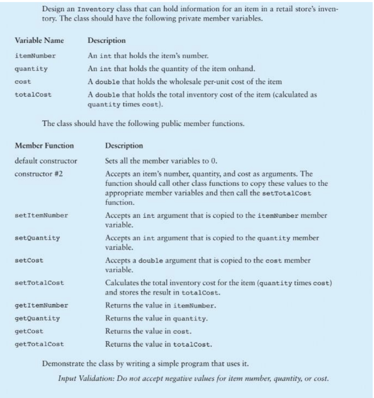 Solved Design an Inventory class that can hold information | Chegg.com
