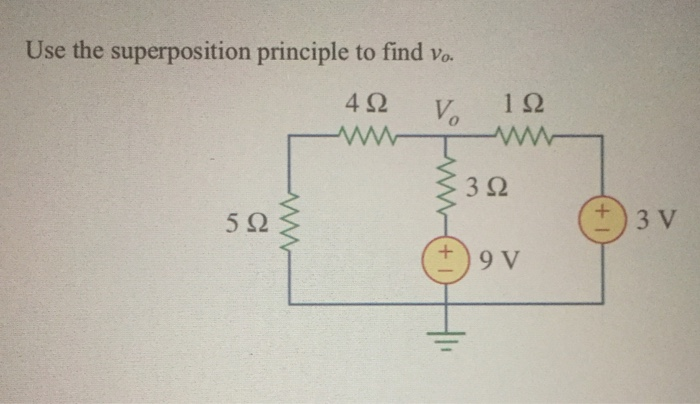 Solved Use the superposition principle to find vo 3Ω +3 V 5Ω | Chegg.com