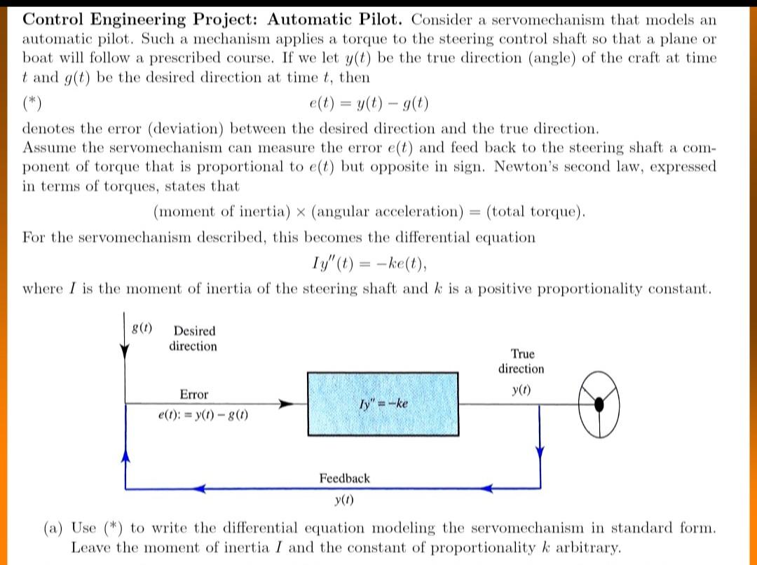 Solved Control Engineering Project: Automatic Pilot. | Chegg.com