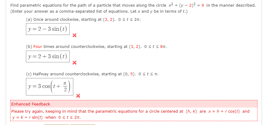 Solved Find parametric equations for the path of a particle | Chegg.com