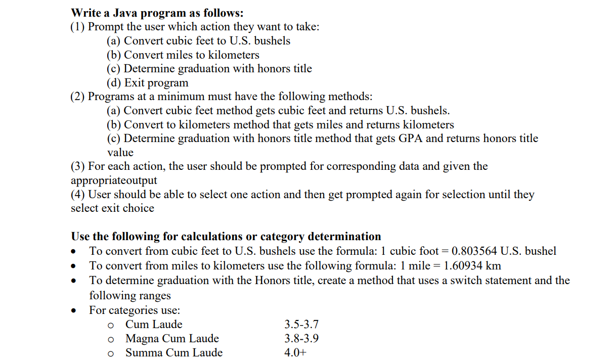 Solved Write a Java program as follows: (1) Prompt the user | Chegg.com