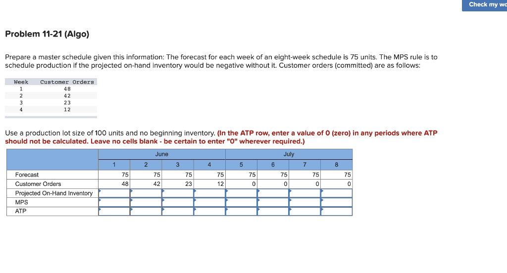 Solved Check my wc Problem 11-21 (Algo) Prepare a master | Chegg.com