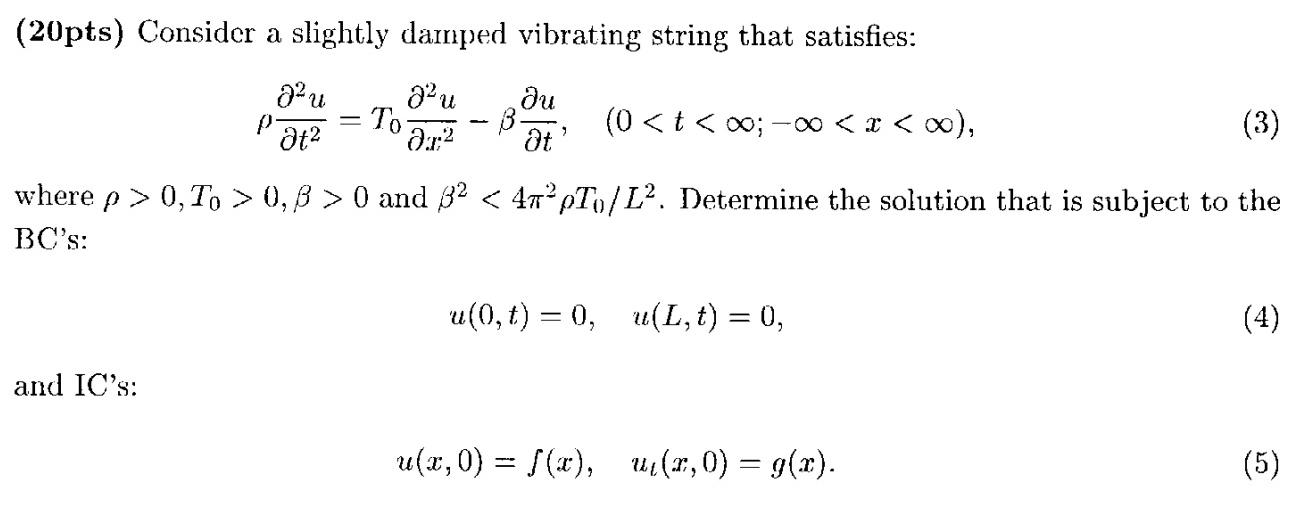 Solved (20pts) Consider a slightly damped vibrating string | Chegg.com