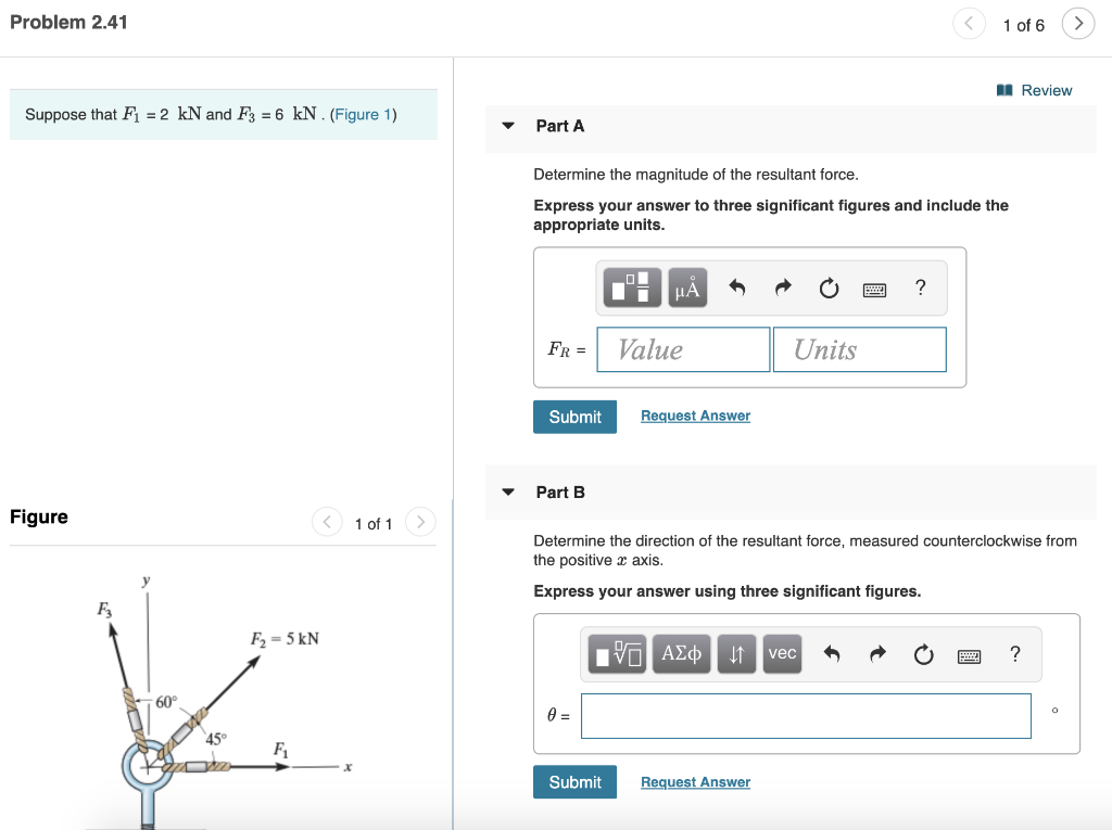 Solved Problem 2.41 Suppose that F1 = 2kN and F3 = 6kN. Part | Chegg.com