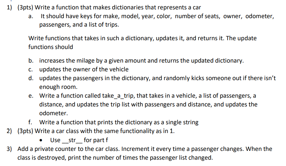 1) (3pts) Write a function that makes dictionaries | Chegg.com