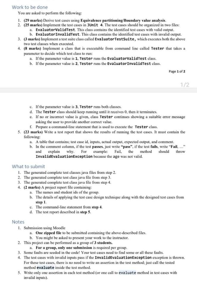 Work to be done You are asked to perform the | Chegg.com