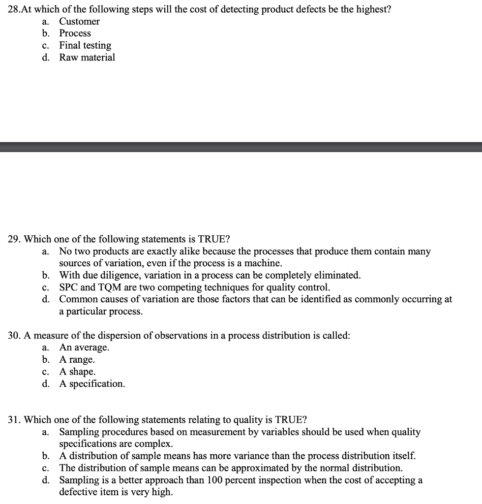 Solved 22. The control chart most appropriate for plotting | Chegg.com